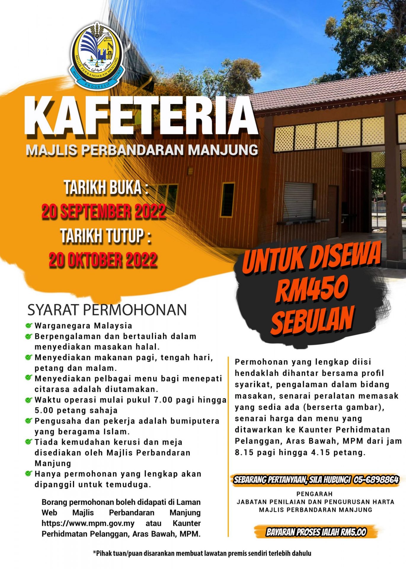 IKLAN SEWAAN KAFETERIA MAJLIS PERBANDARAN MANJUNG BERMULA 20 SEPTEMBER ...